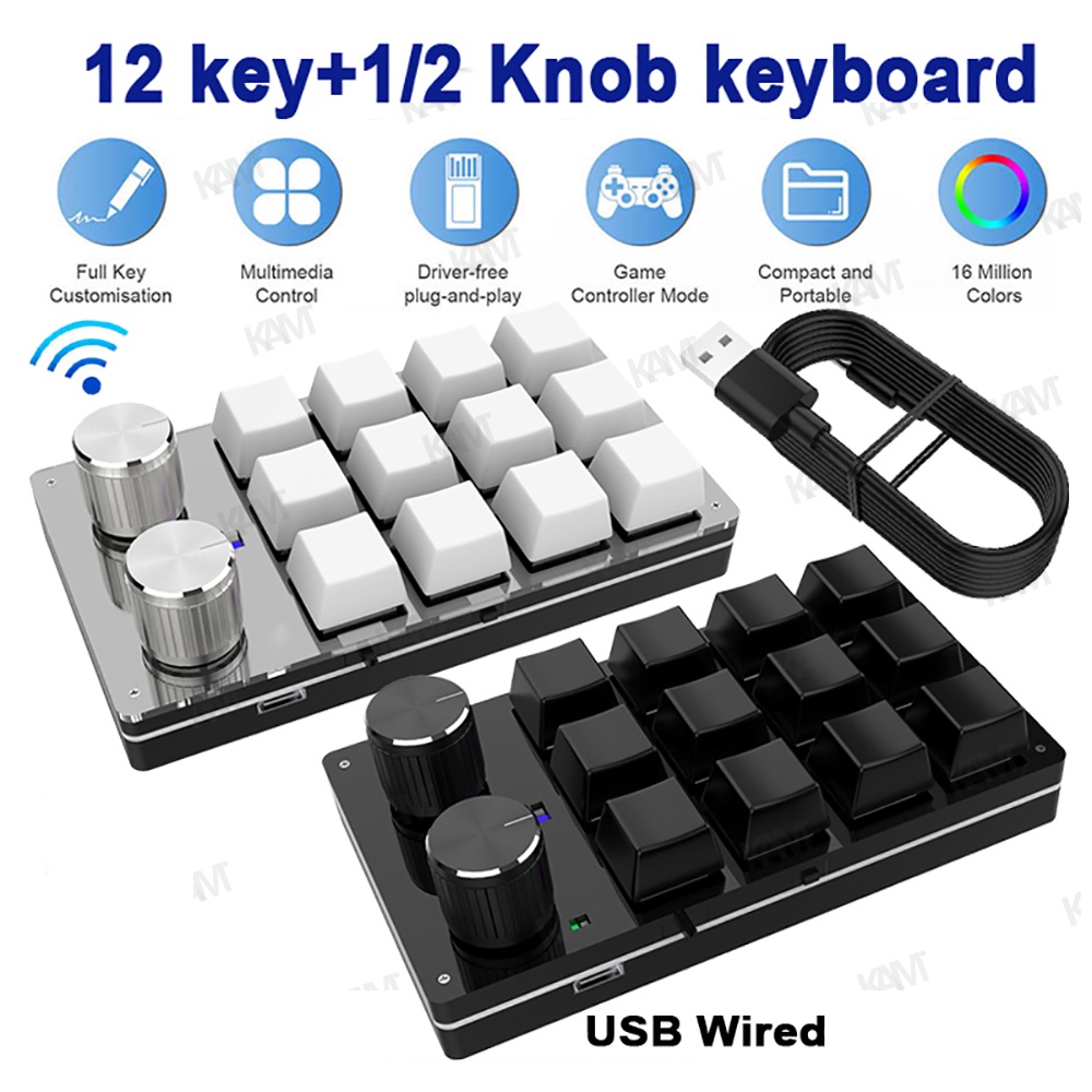 Kam USB macro command keyboard 12 keys 2 knobs mechanical keyboard hot ...