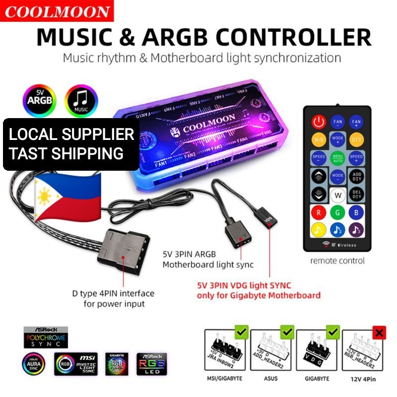 (COD)Coolmoon 6pin Smart Music HUB Controller motherboard supported 5V3 ...