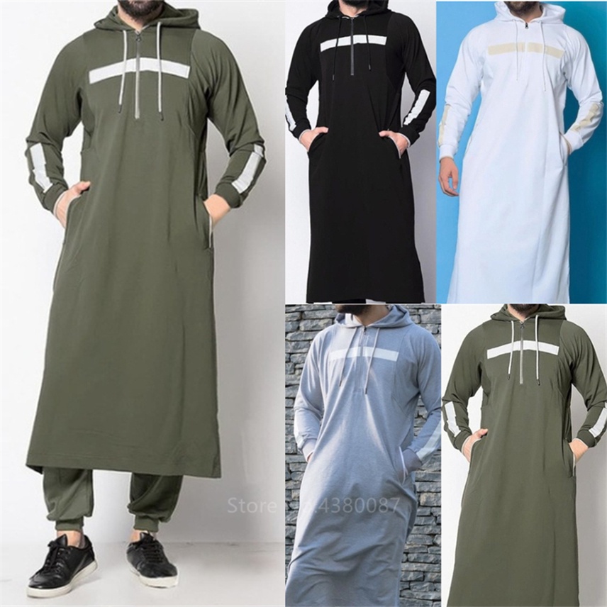 New Mens Jubba Hoodie Thobe Arabic Islamic Clothing Winter Muslim Saudi ...