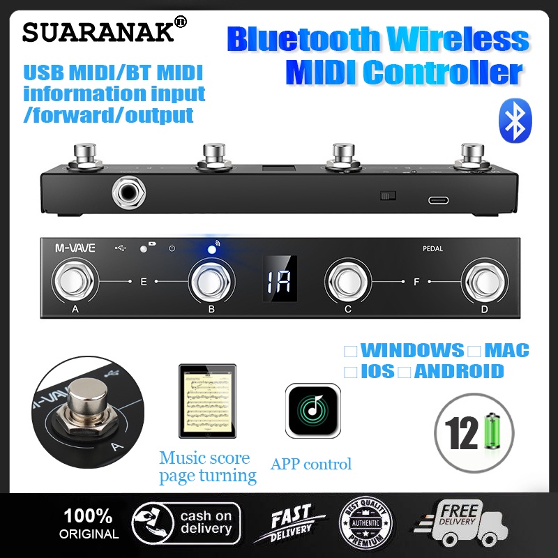 Bluetooth Wireless Midi Controller Chocolate 4 Footswitch Supports Usb Midi Foot Controller