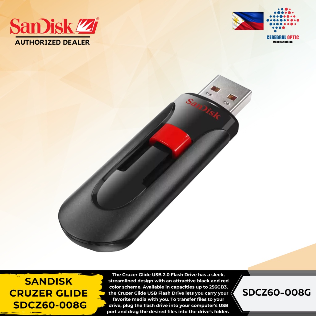 SANDISK CRUZER GLIDE SDCZ60-008G | Retractable USB Connector | Shopee ...