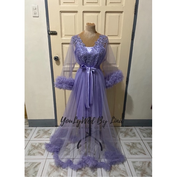 Bridal Robe Softulle fabric raffles style (with inner) | Shopee Philippines