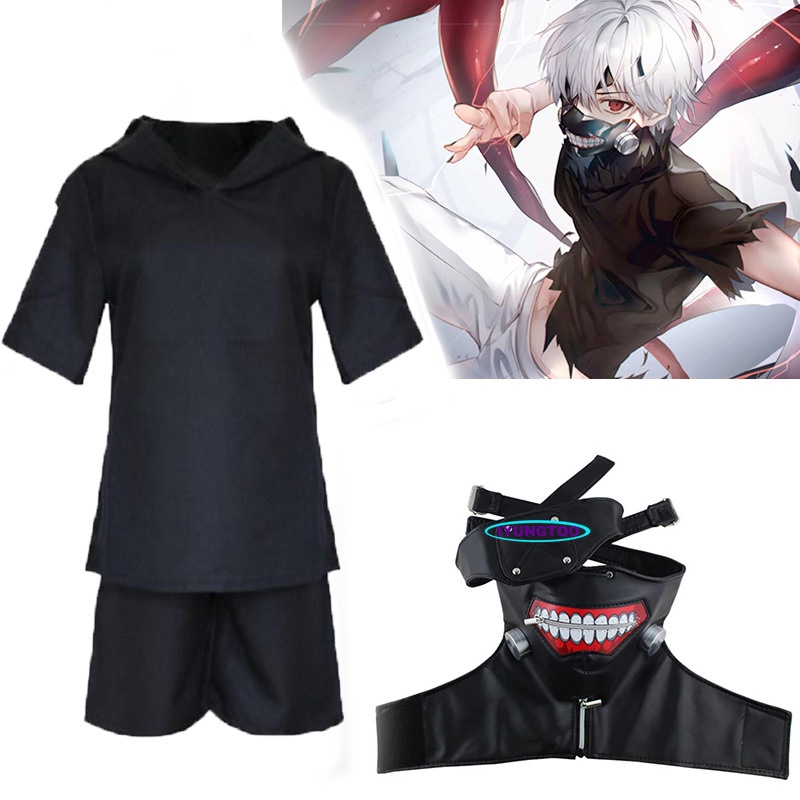 Anime Tokyo Ghoul Kaneki Ken Mask Cosplay Costume Shirt Shorts Tops Men ...