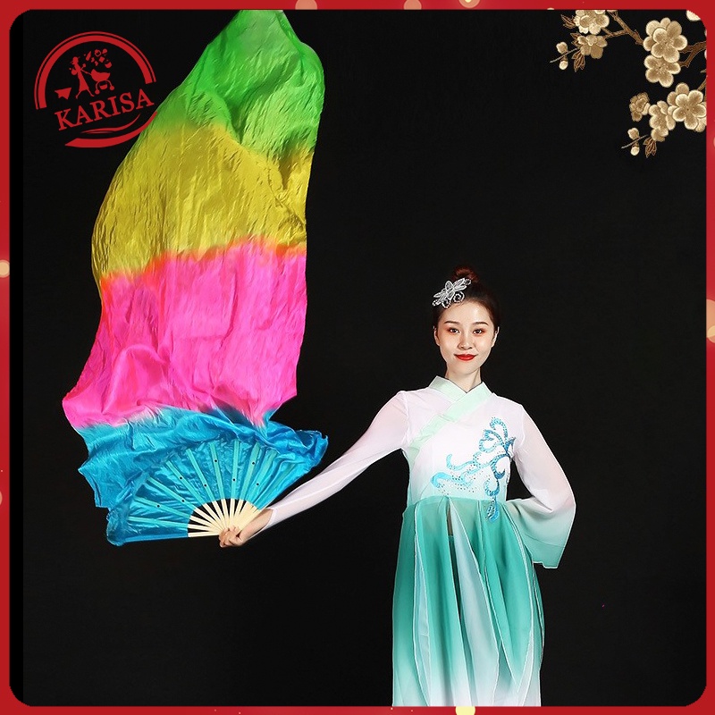 1.8M Long Dance Fan 2/4 Color Belly Dance Performance Long Fans Silk ...