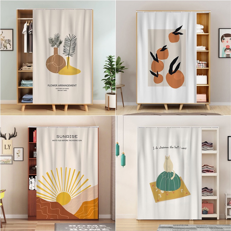 Wardrobe Curtain Movable Dust-proof Curtain Kitchen Cabinet Bookcase ...