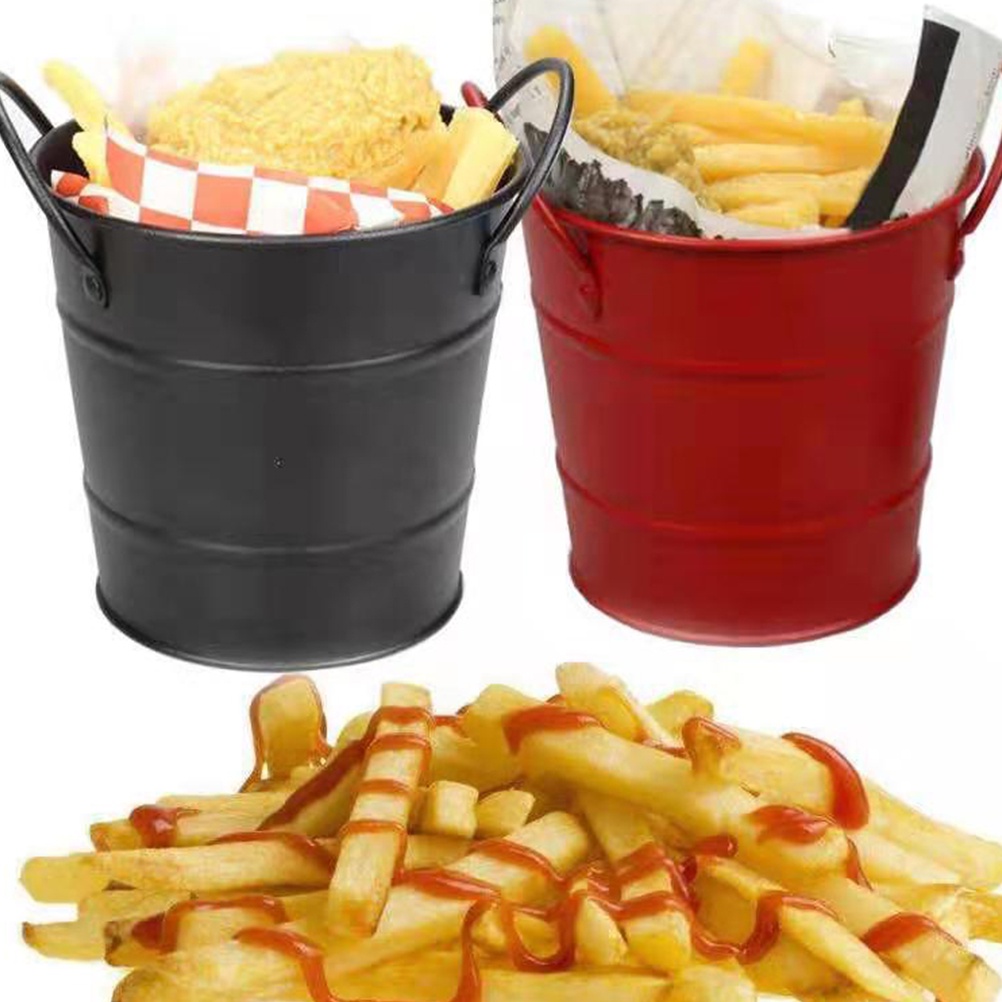 600ml Stainless Steel Fries Bucket Mini Red Snacks Fried Chicken Metal ...