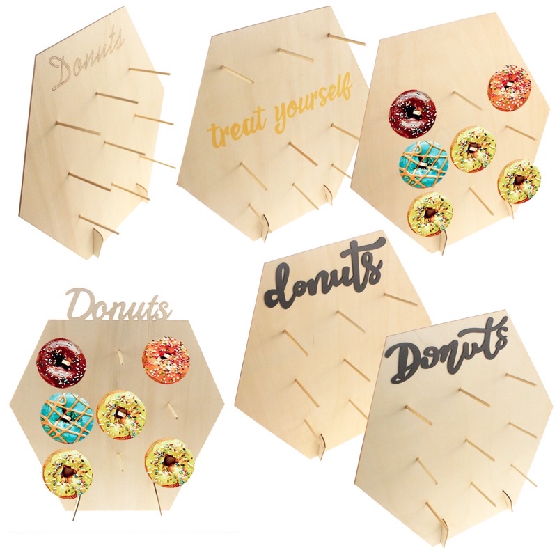 doughnut wall stand wooden donut display six angle donut stands ...