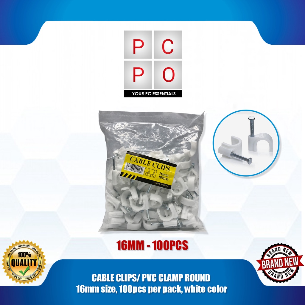 Cable Clips/ PVC Clamp round, 16mm size, 100pcs per pack, white color ...
