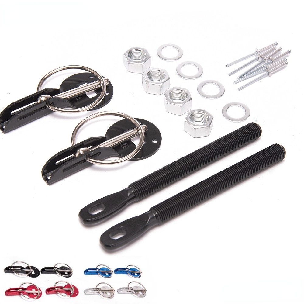 Universal Car Aluminum Black Racing Hood Bonnet Pin Lock Locking Sport ...