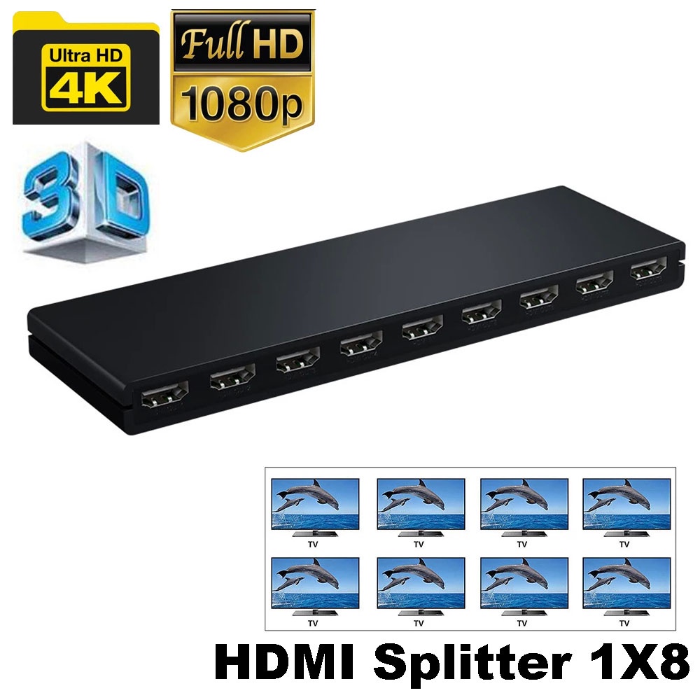 HDMI Splitter 1 in 8 out Full Ultra HD 4K/2K 30Hz 8 Port HDMI Splitter 1X8 Split Display HDCP 1. ...