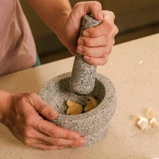 Famco Granite Mortar & Pestle, Durable Stone, Manual Grinder, Rustic ...