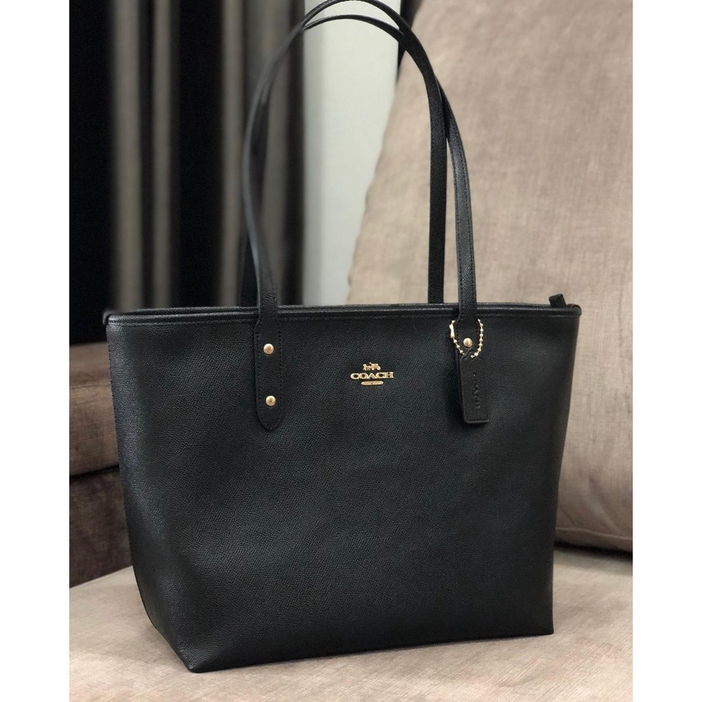 C.O.A.C.H F58846 City Zip Top Closure Tote Bag in Black Crossgrain ...