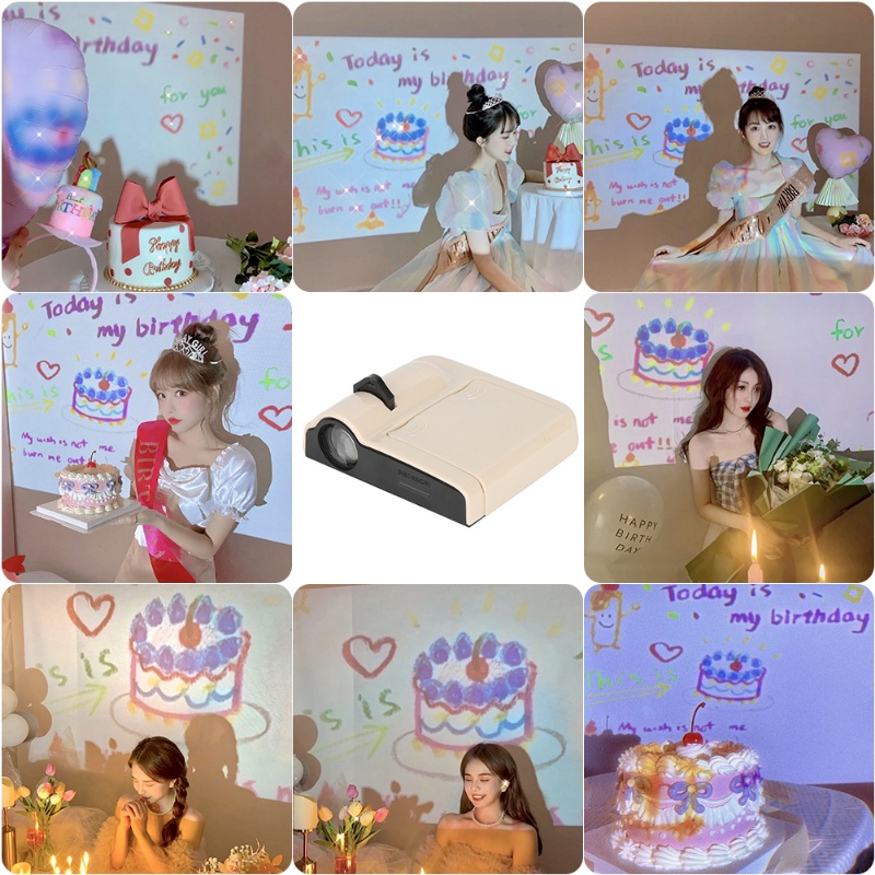 Ins Birthday Projector Light Happy Birthday LED Battery Power Control ...