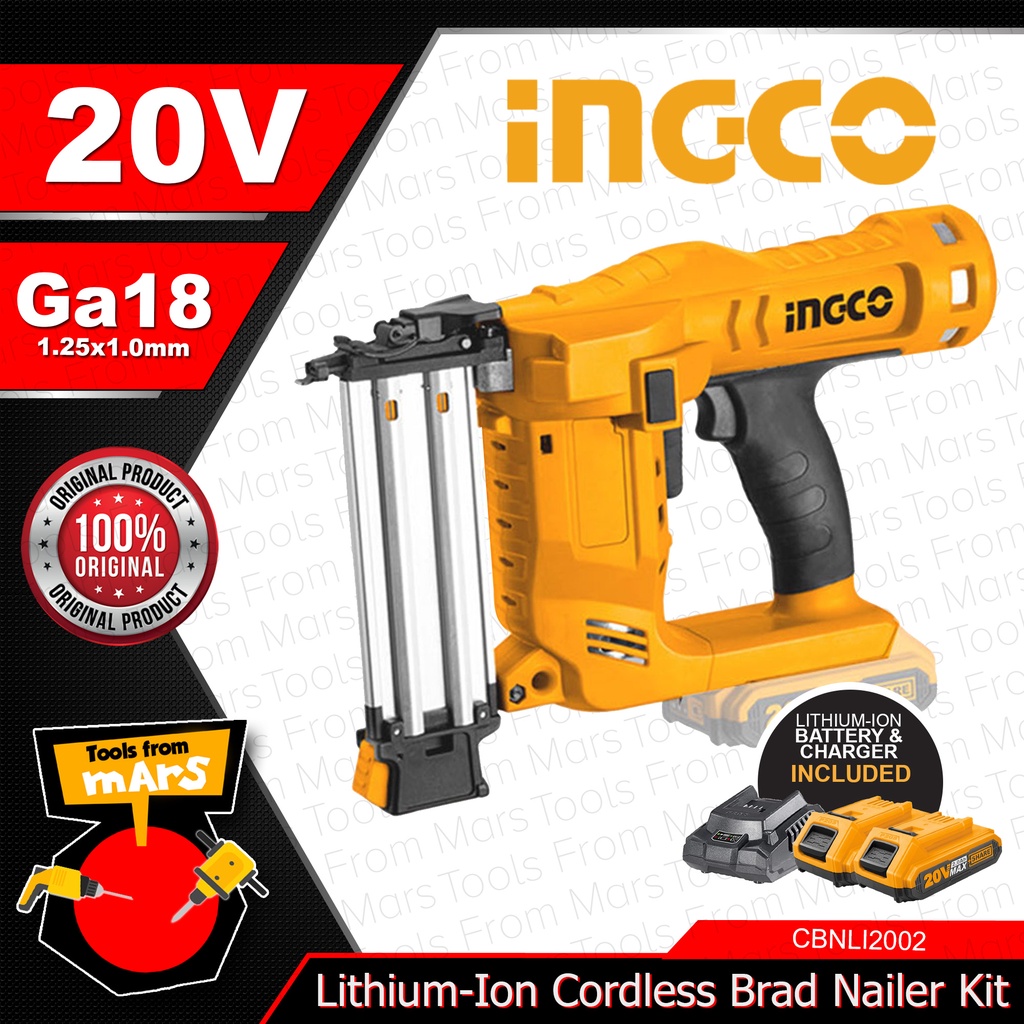 INGCO Lithium-Ion Cordless Brad Nailer Kit 20V Nail Guns TFM ICPT ...