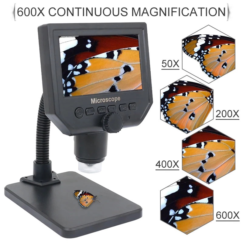600x 3.6MP Digital Microscope Aluminum Alloy Stand 4.3 Inches HD LCD ...