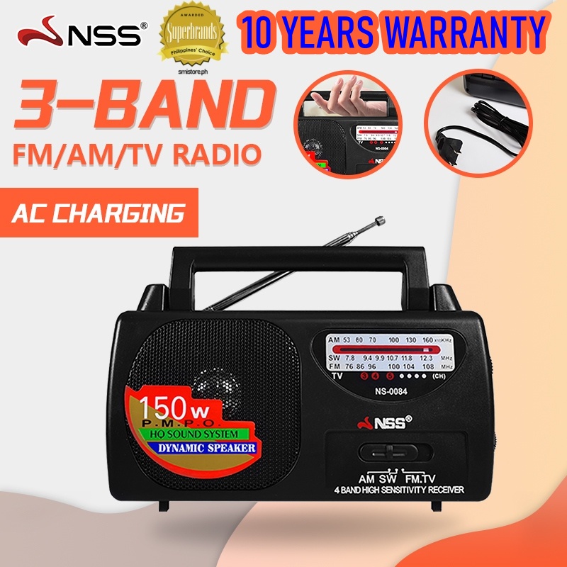 NSS 3 Band Portable Radio AM FM 3-5 Channel Radio NS-0084 with Charging ...