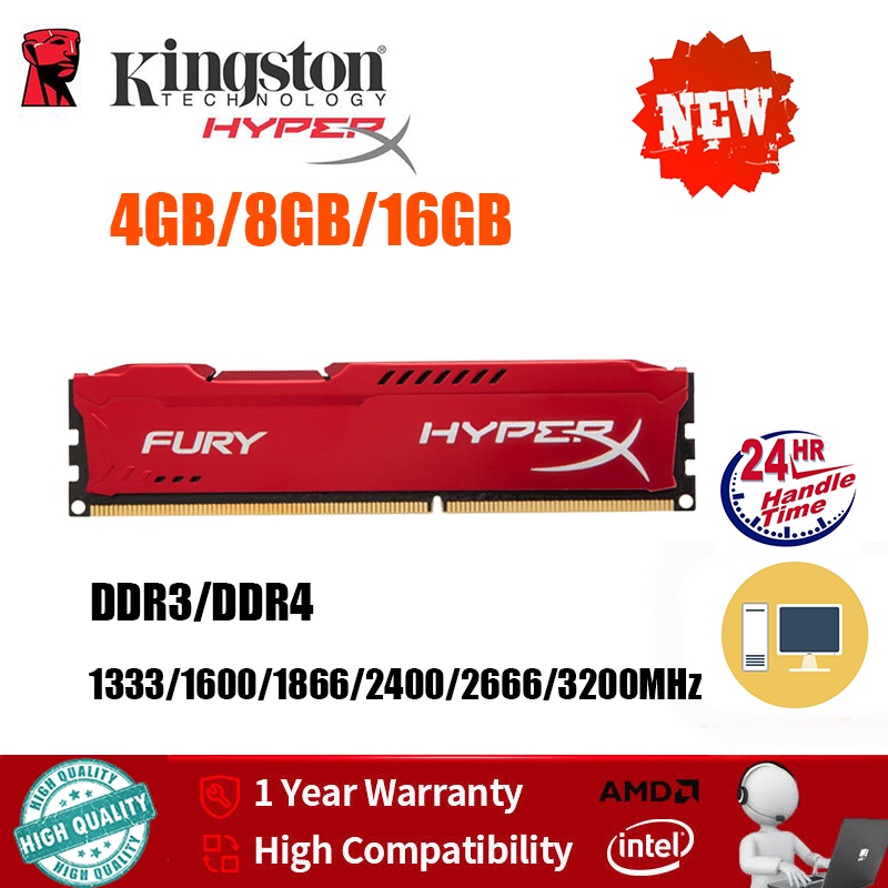 Kingston Hyperx Fury DDR3 DDR4 4GB/8GB/16GB 1600MHz 2400MHZ 2666MHZ 3200MHZ Memory PC Ram Dimm ...