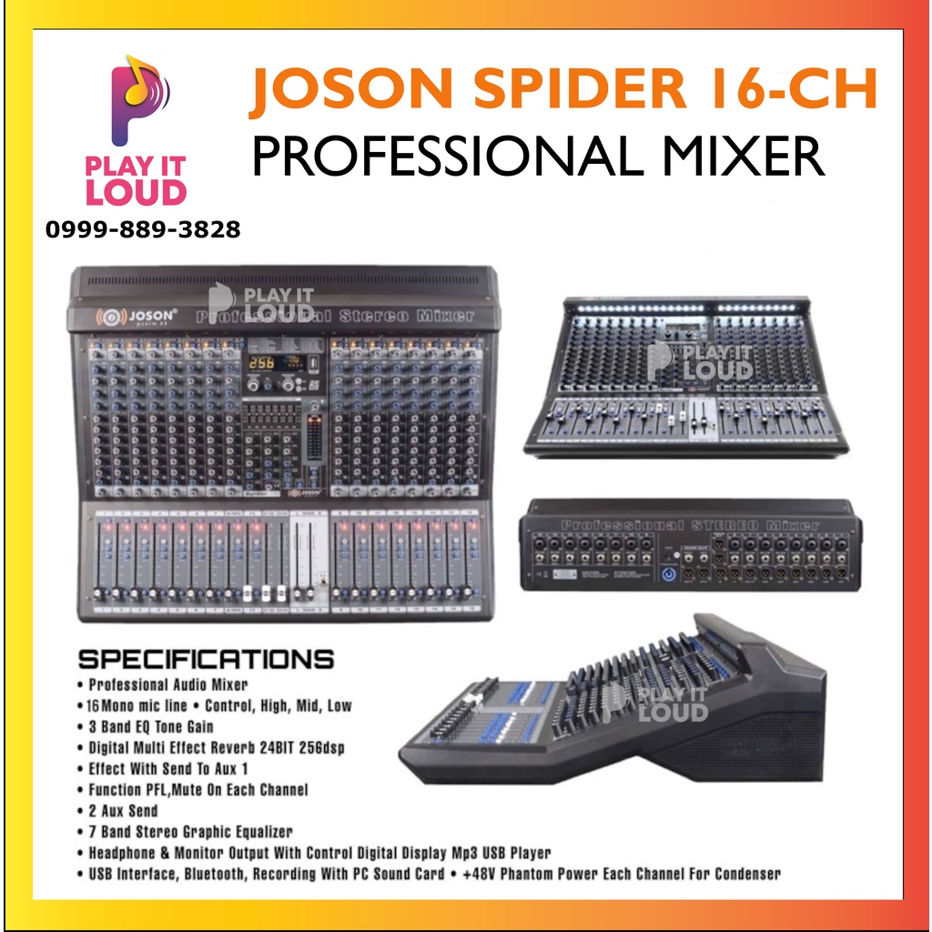 JOSON SPIDER 16 CHANNEL STEREO MIXER PRO-AUDIO MIXING CONSOLE and AUX ...