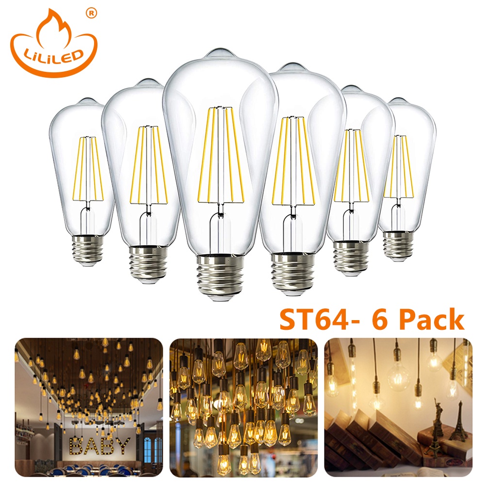 Lili LED ST64 Bulb 6 Packs Retro light Edison bulbs led 2W 4W 6W 8W ...