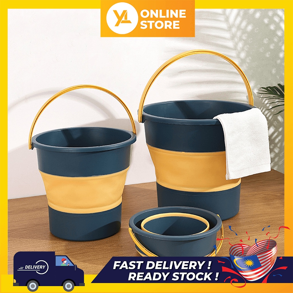 FOLDABLE COLLAPSIBLE BUCKET PORTABLE PAIL FOOT BATH BUCKET TONG BALDI ...