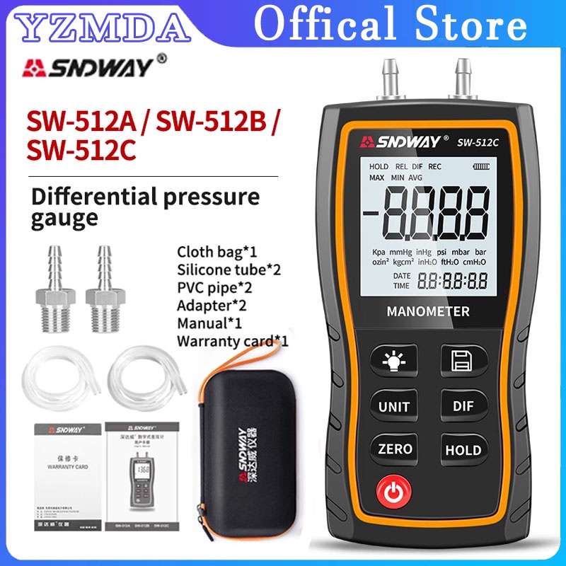SNDWAY Digital Differential Manometer Hand-held Air Pressure Gauge ...