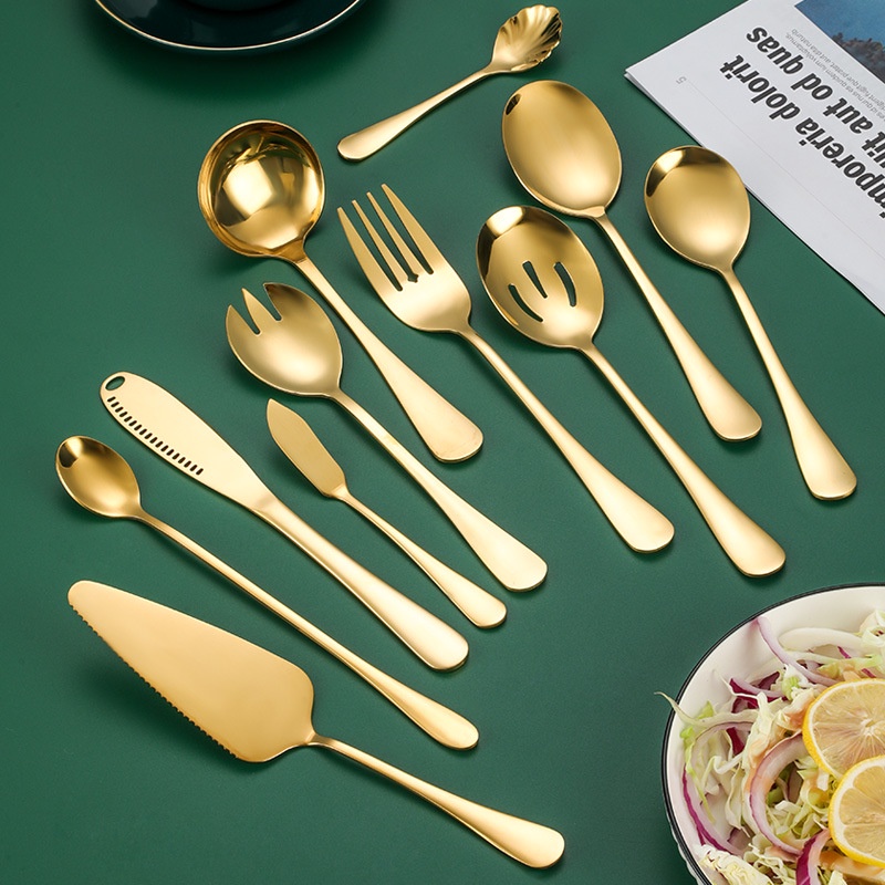 Gold Light Stainless Steel Serving Salad Spoon Soup Ladle Cake Shovel ...