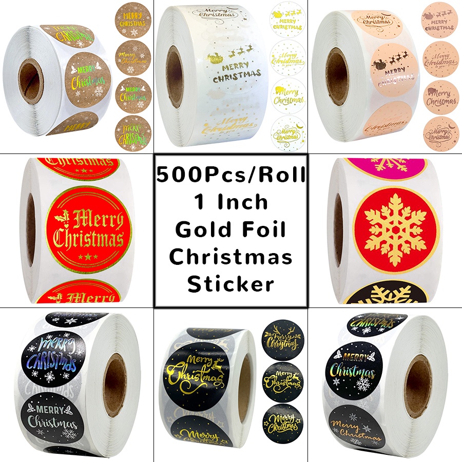500 Pcs/Roll 2.5cm Round Bronzing Merry Christmas Stickers Xmas Gifts ...