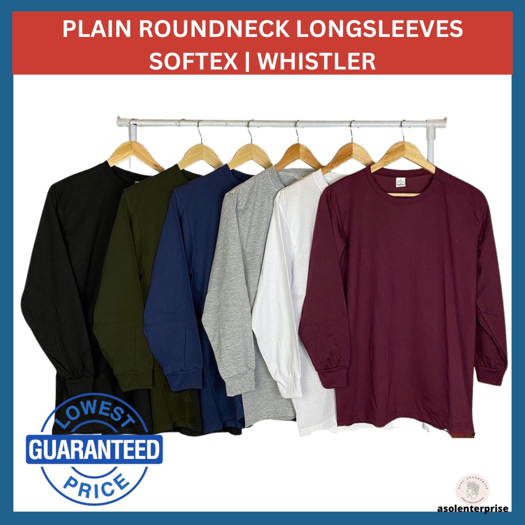 Plain Round Neck Long Sleeves | Softex Whistler | Black Gray White ...