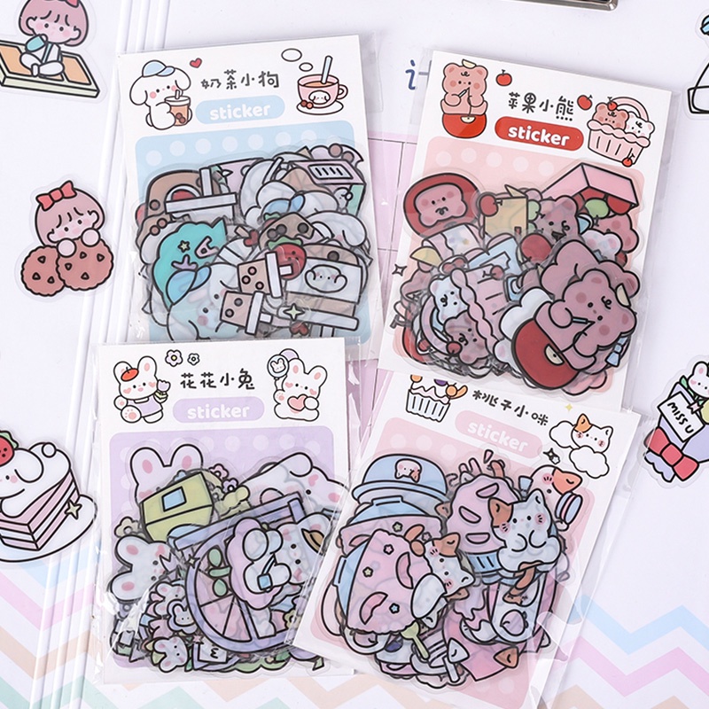 40 Pcs Lovely Cartoon Waterproof PET Stickers Pack Student Stationery ...