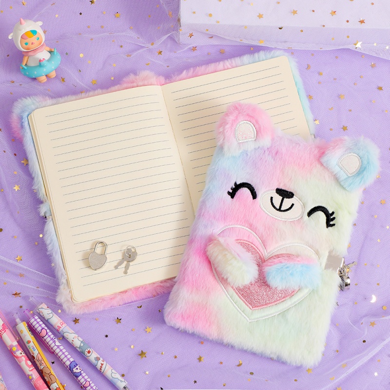 80 sheets A5 Anime Plush Notebook Cartoon bear Diary with lock Girl's ...