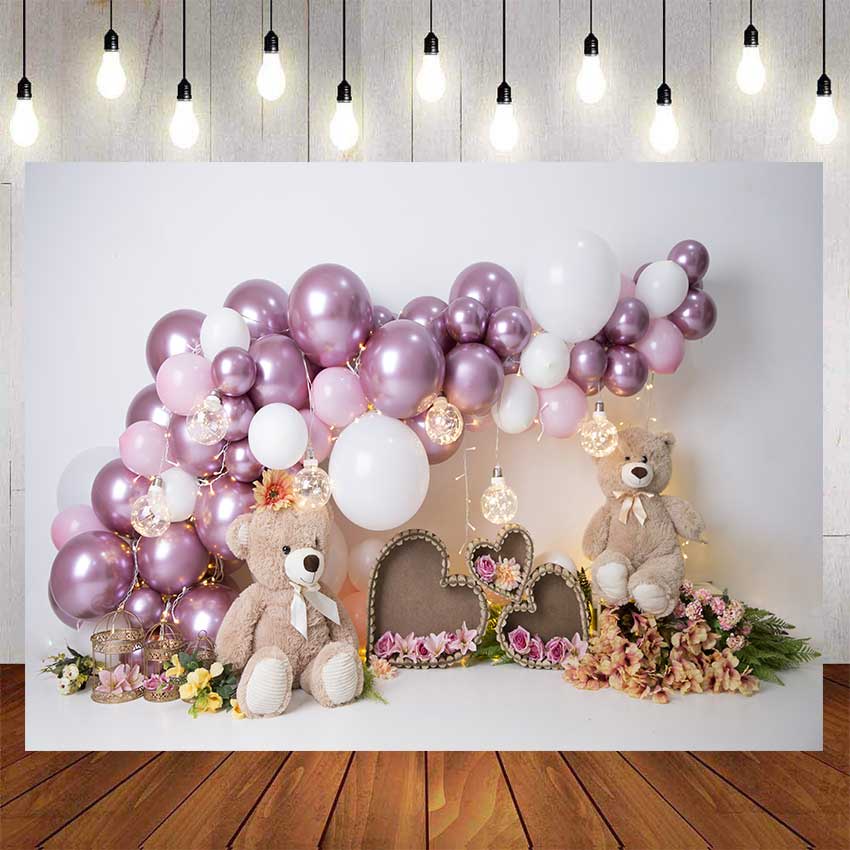 Cute Teddy Bear Balloons Party Backdrop For Baby Shower New Born Cake ...