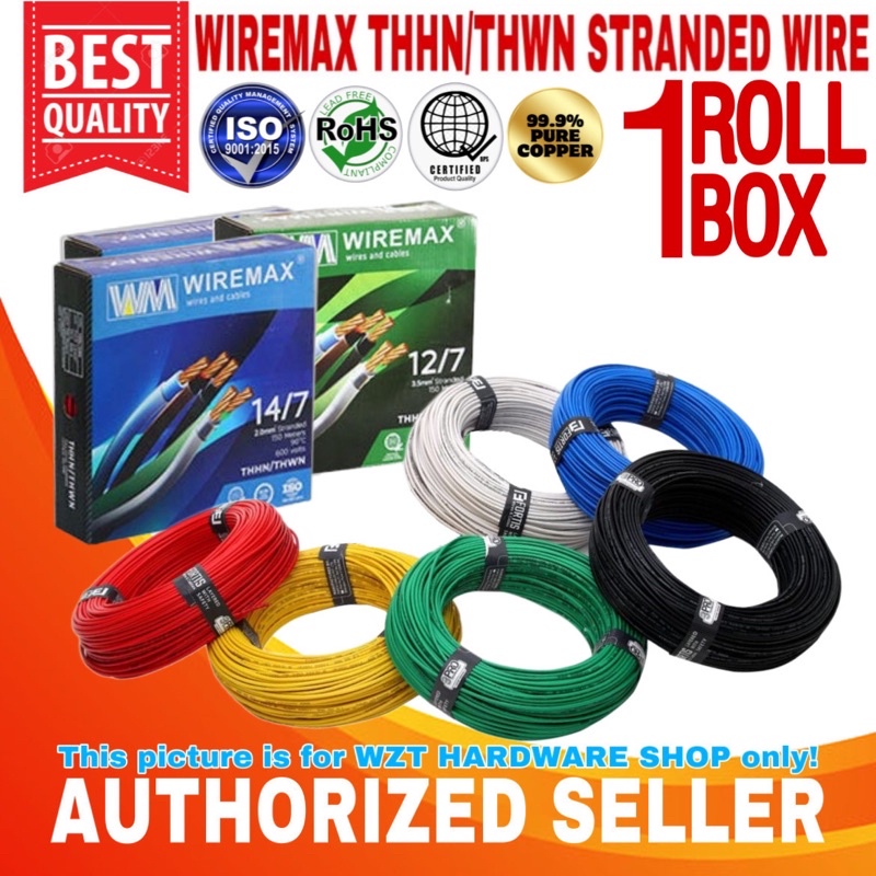 Original Wiremax THHN Wire 14/7 2.0mm-12/7 3.5mm 90° 600 Volts 99.99% Pure Copper PER ROLL 150 ...