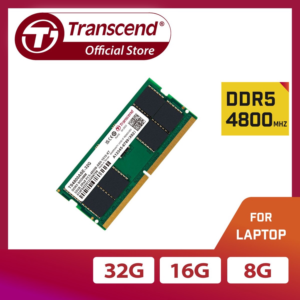 Transcend 8GB/16GB/32GB DDR5 4800MHz SO-DIMM Laptop Memory (JetRam ... Transcend 8GB/16GB/32GB DDR5 4800MHz SO-DIMM Laptop Memory (JetRam ...