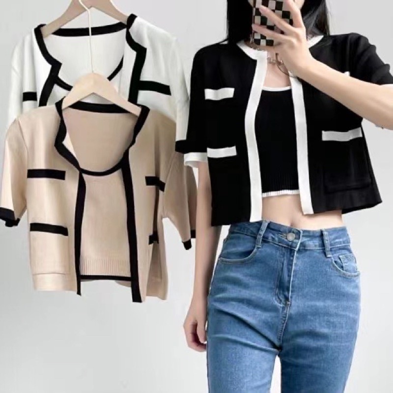 VALENTINA KOREAN TERNO Blazer Cardigan and Inner Top | Shopee Philippines