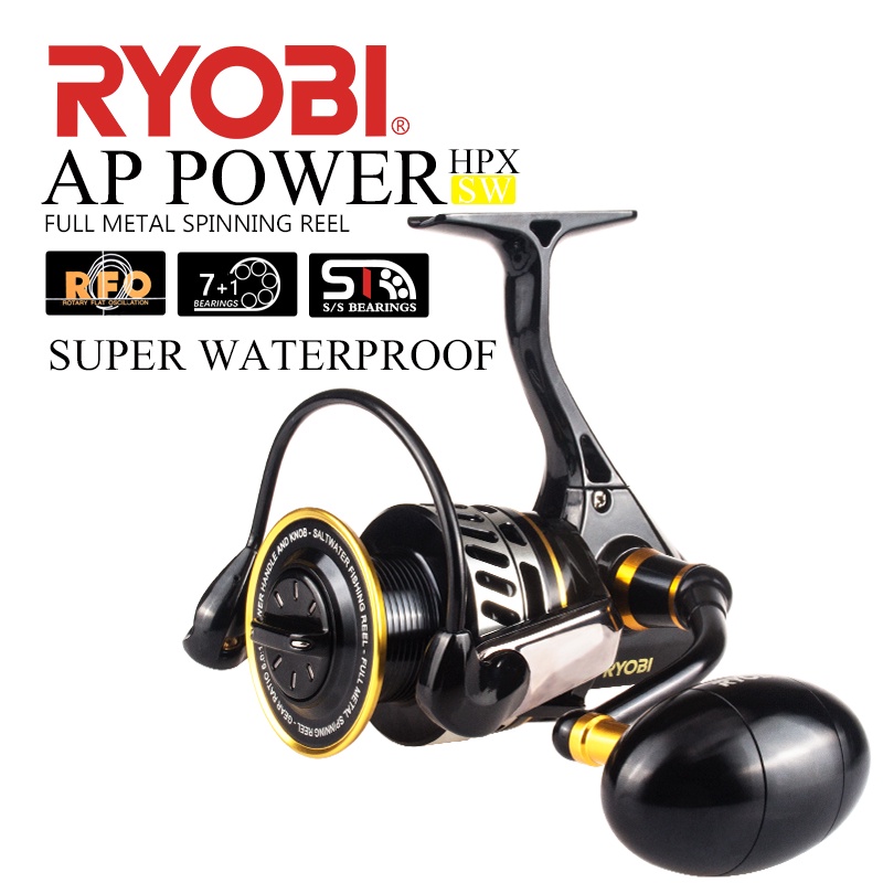RYOBI AP POWER SW Spinning Fishing Wheel 6000/8000/10000 Gear Ratio 5.0:1 Max Drag 10kg Full ...