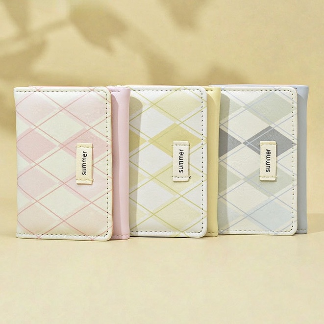 Korean Student Wallet Female Check Small Fresh Folding Coin Purse PU ...