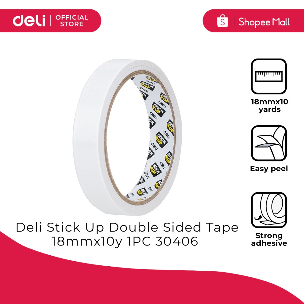 Deli 30406 Stick Up Double-Sided Tape 18mmx10y (1PC) [7530406] | Shopee Philippines