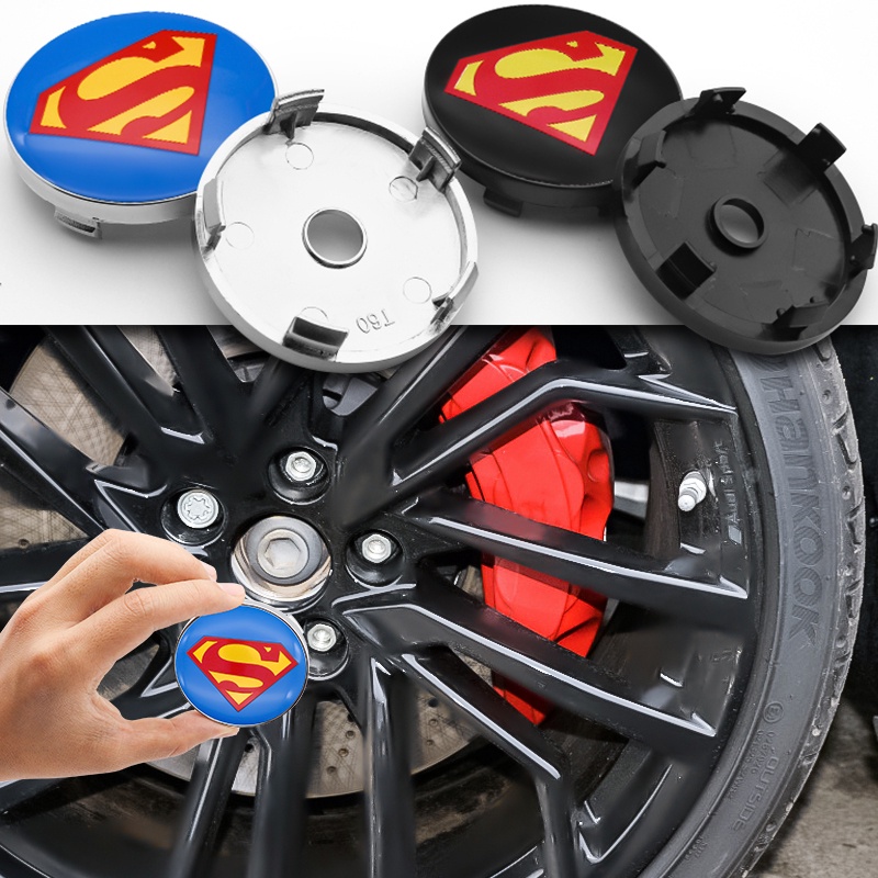 4pcs 60mm tire hub center cover car logo superman logo sticker decal ...