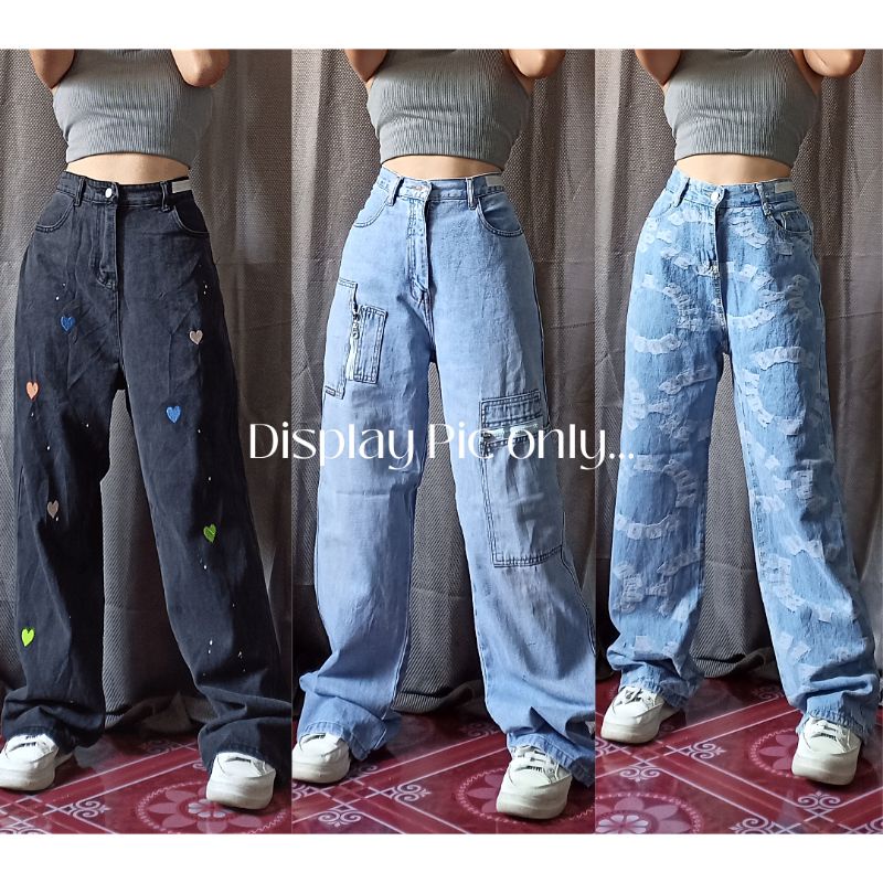 MARIA'S THRIFTED DENIM WIDELEG BAGGY MOM PANTS | Shopee Philippines