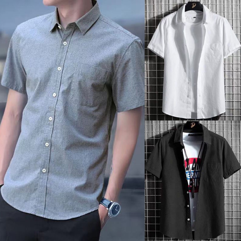 Korean style fashion high quality pure cotton short sleeve shirt men ...