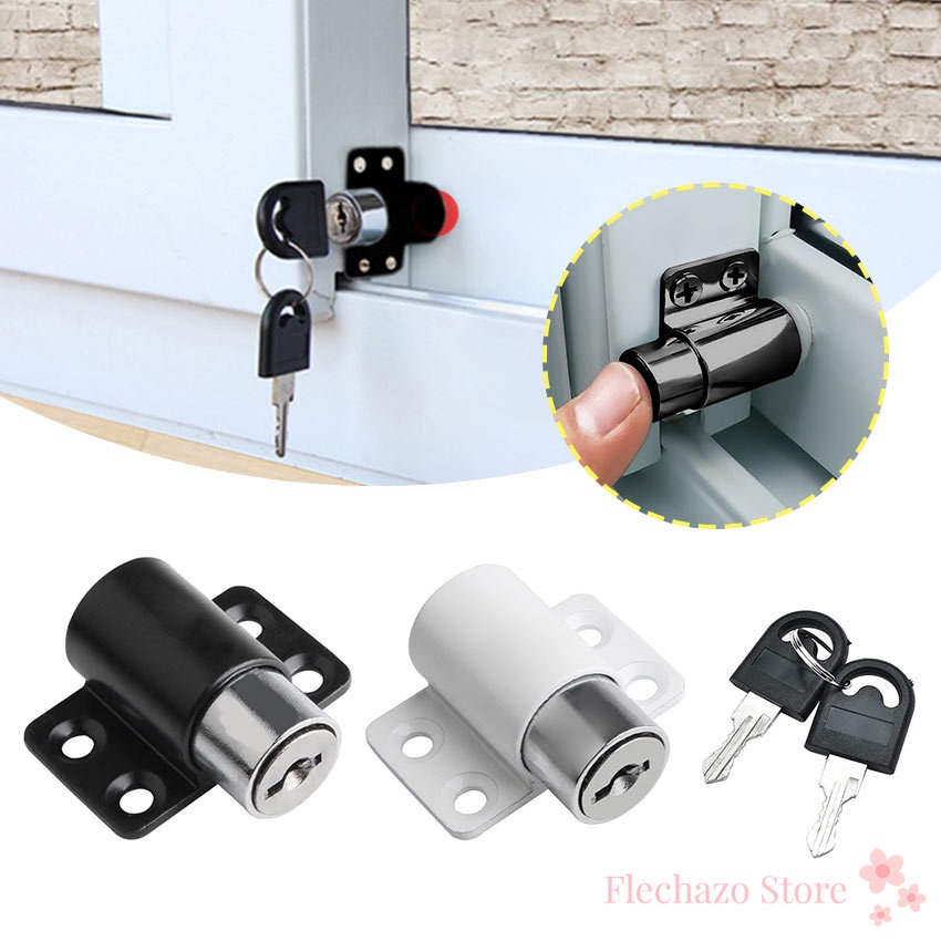 2Pcs Window Bolt Catch Push Security Lock Sliding Door Lock with 2 Keys ...