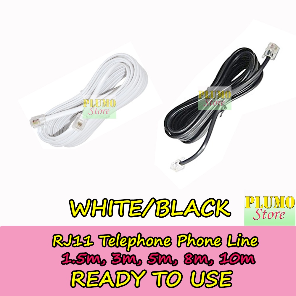 Telephone wire w/ rj11 (1.5m, 3M, 5M, 8M, 10M,) READY TO USE-WHITE ...
