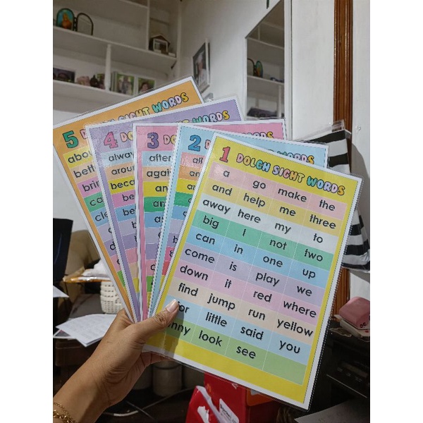 (5pcs) Dolch Sight Words/Educational Laminated Wall Charts for Kids ...
