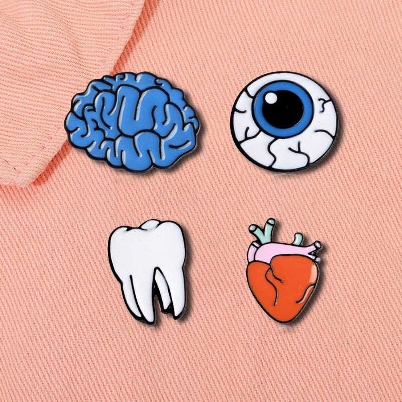 Cartoon Cute Organ Brain Eye Tooth Metal Brooch Pins Button Pins Brooch ...