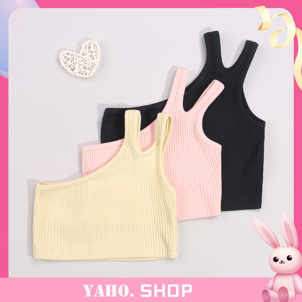 ZXT-Kids Girls Summer Solid Color Slit One-Shoulder Sleeveless Tight ...