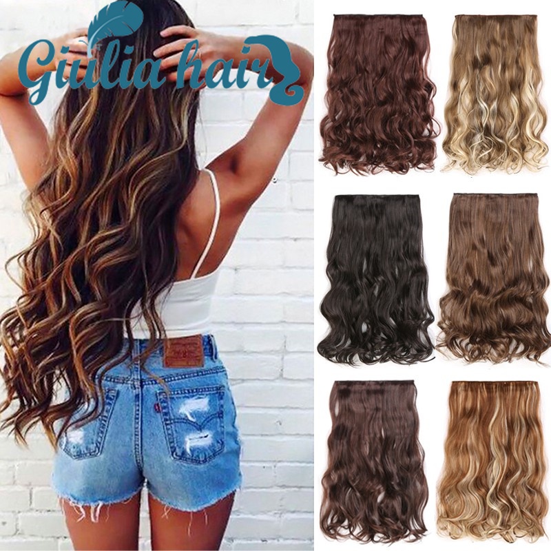 Giulia Hair 5 Clip 22 inches Natural Synthetic Long Wavy Hairpiece Clip ...
