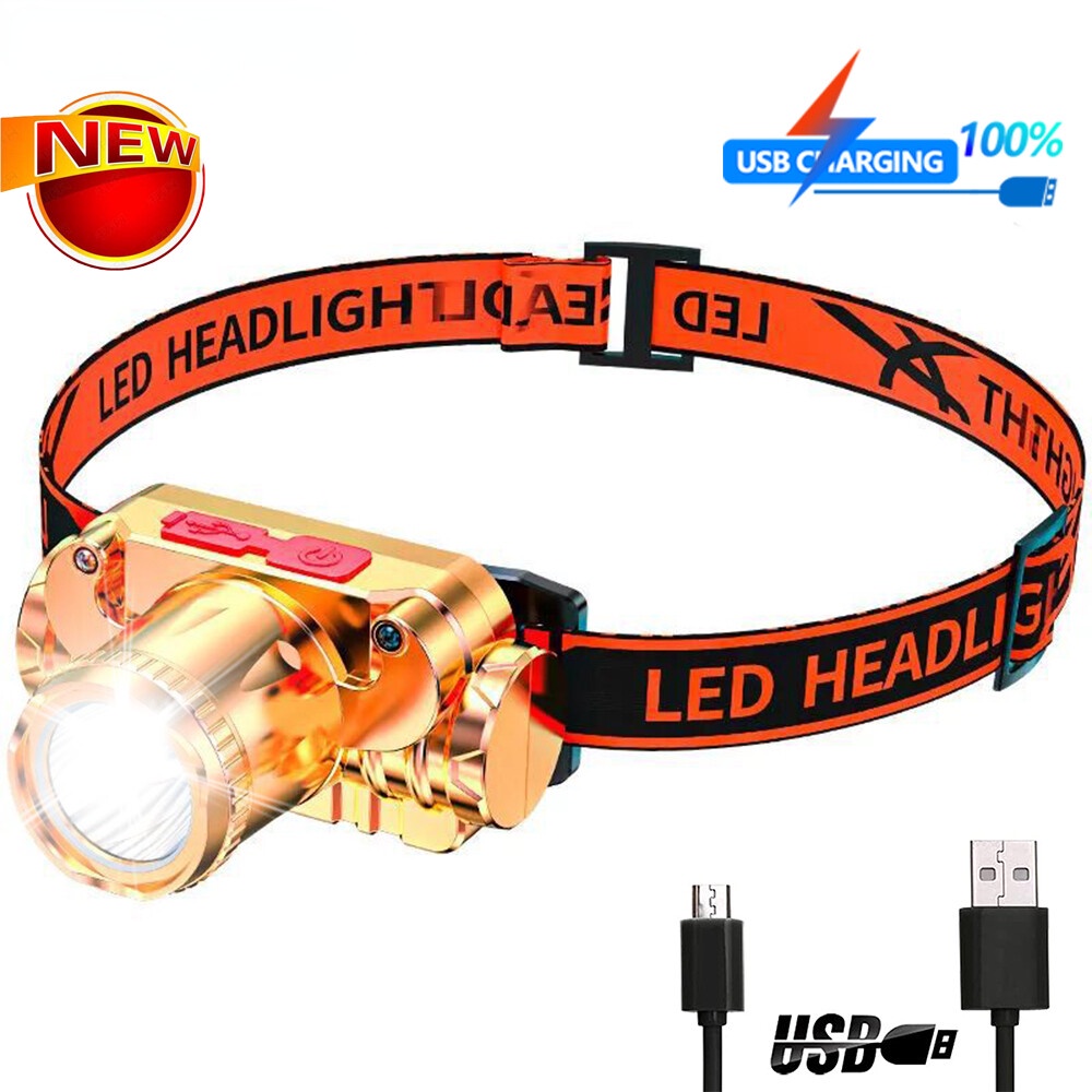 LED headlamp rechargeable waterproof Flashlight 18650 headlight ...