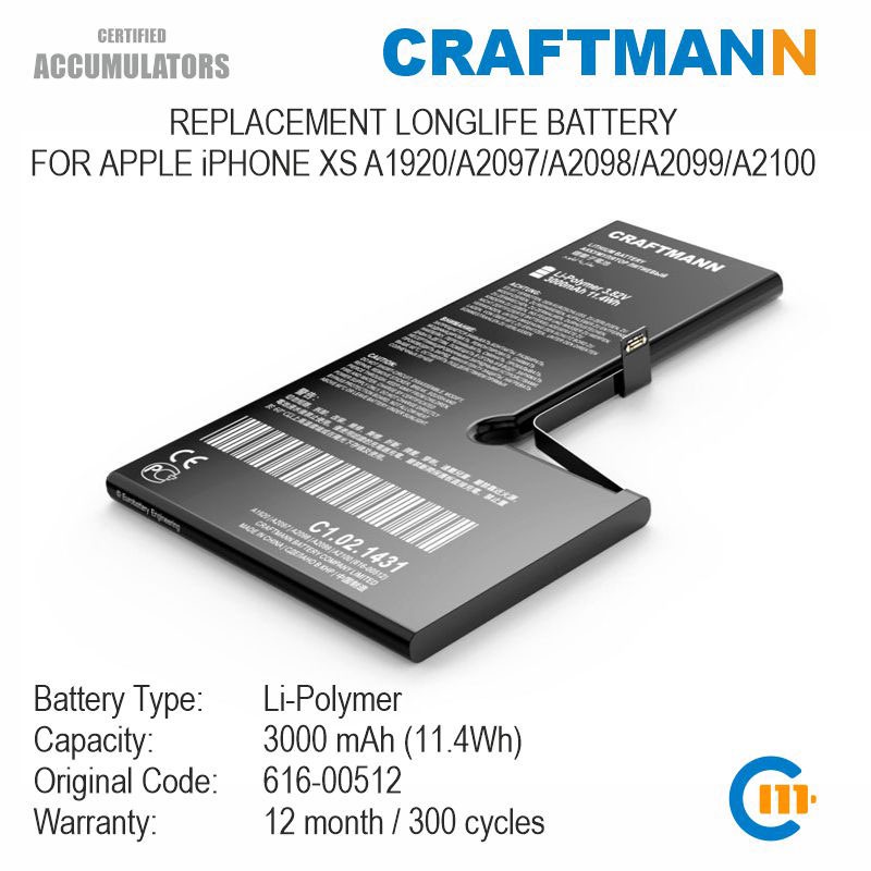 Craftmann Battery 3000mAh for APPLE iPHONE XS A1920/A2097/A2098/A2099 ...