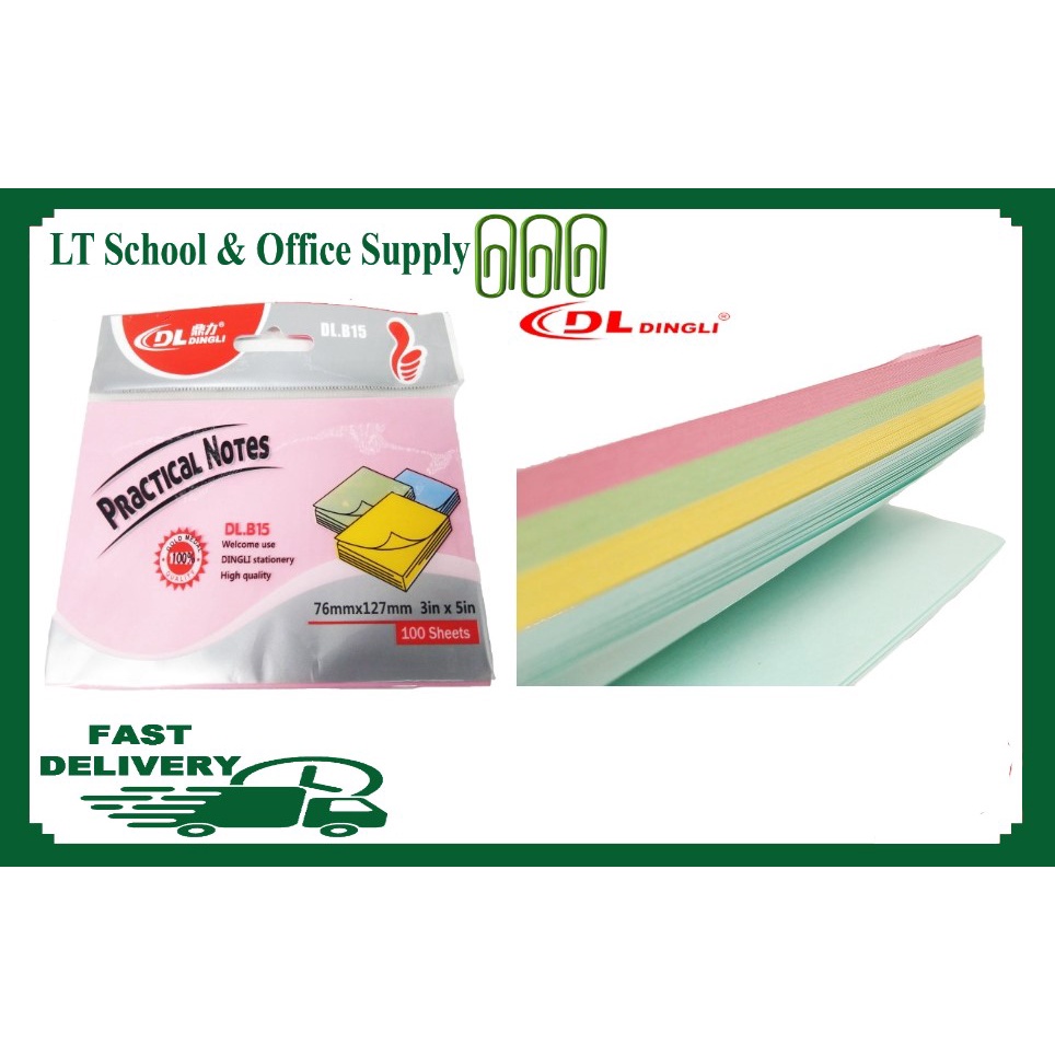 100 Sheets/Pad Sticky Note 4 Color 3 x 5 Inches (DLC-8) | Shopee ...