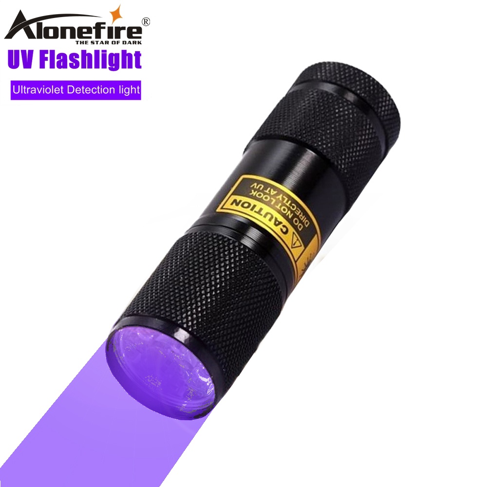 Alonefire 9LED 395nm Aluminum Alloy Mini UV Flashlight Portable UV Money Detector LED Torch AAA ...